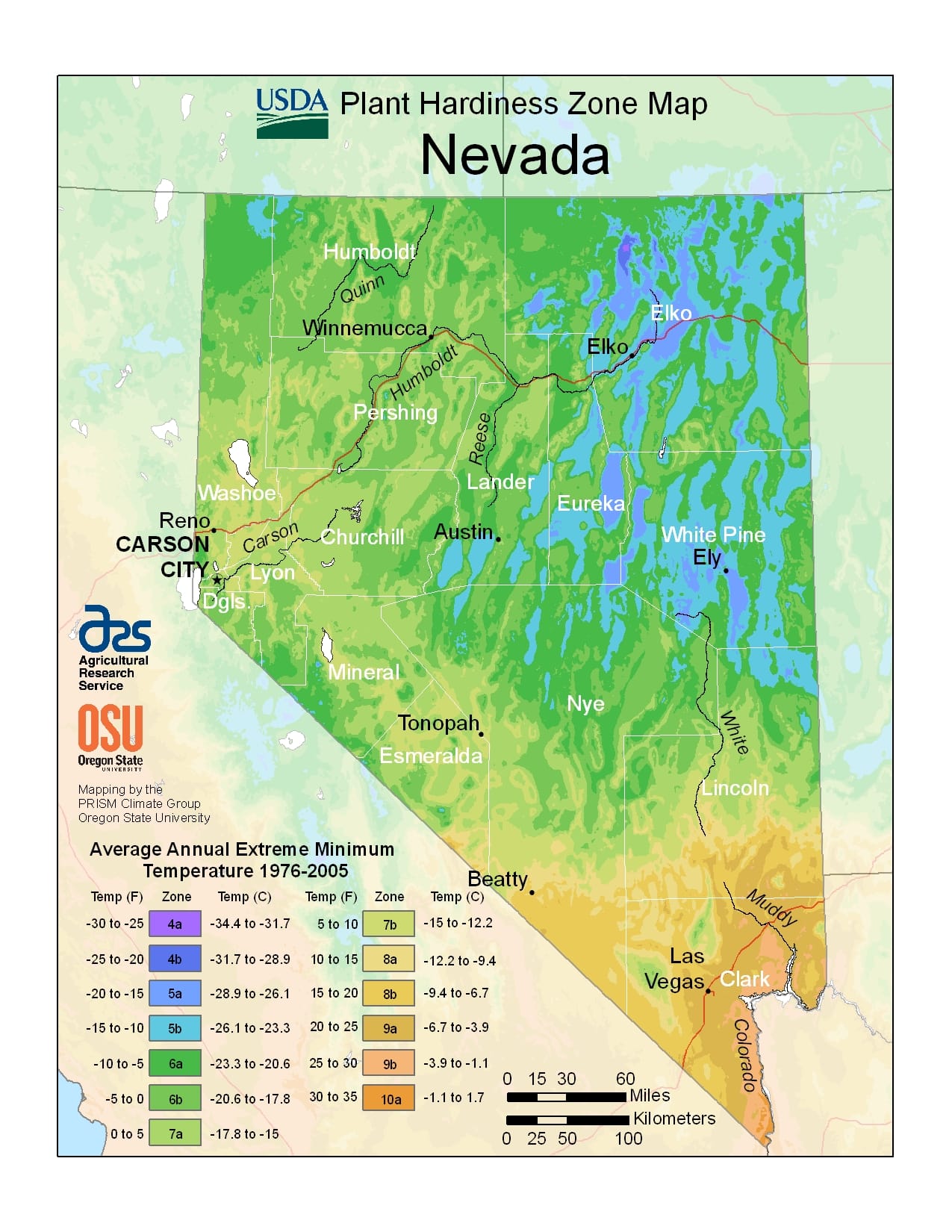 Nevada USDA Plant Hardiness Zone Map - Ray Garden Day
